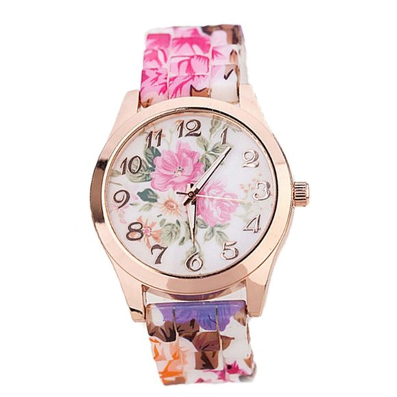 Accessories | Rose Gold Floral Watch Silicon Band Floral Dial Watch ...